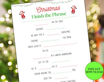 Christmas Finish the Phrase Game: Holiday Party Printable (answer Sheet ...
