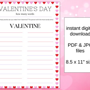 Valentine's Day How Many Words Printable Game - Etsy
