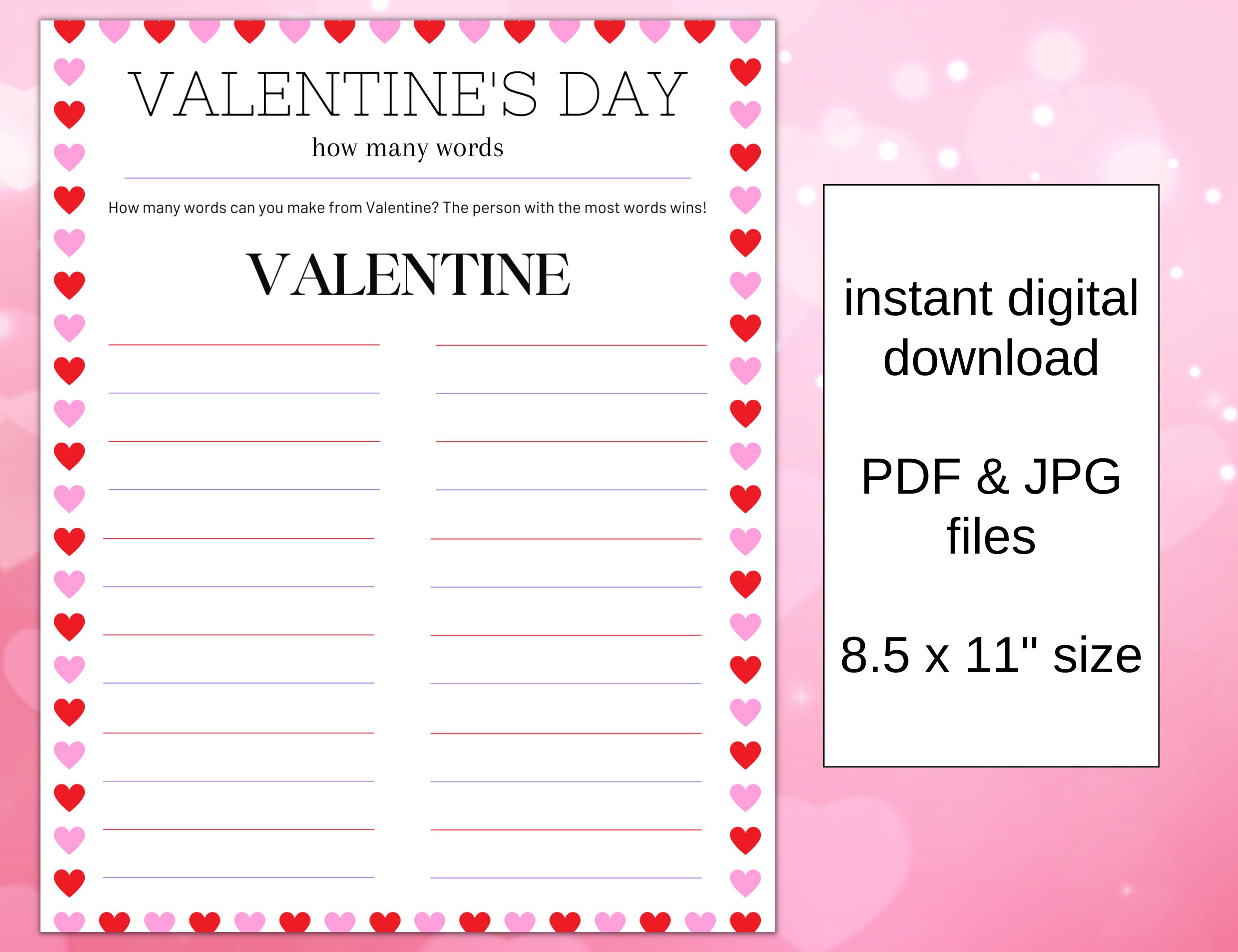 Valentine's Day How Many Words Printable Game - Etsy