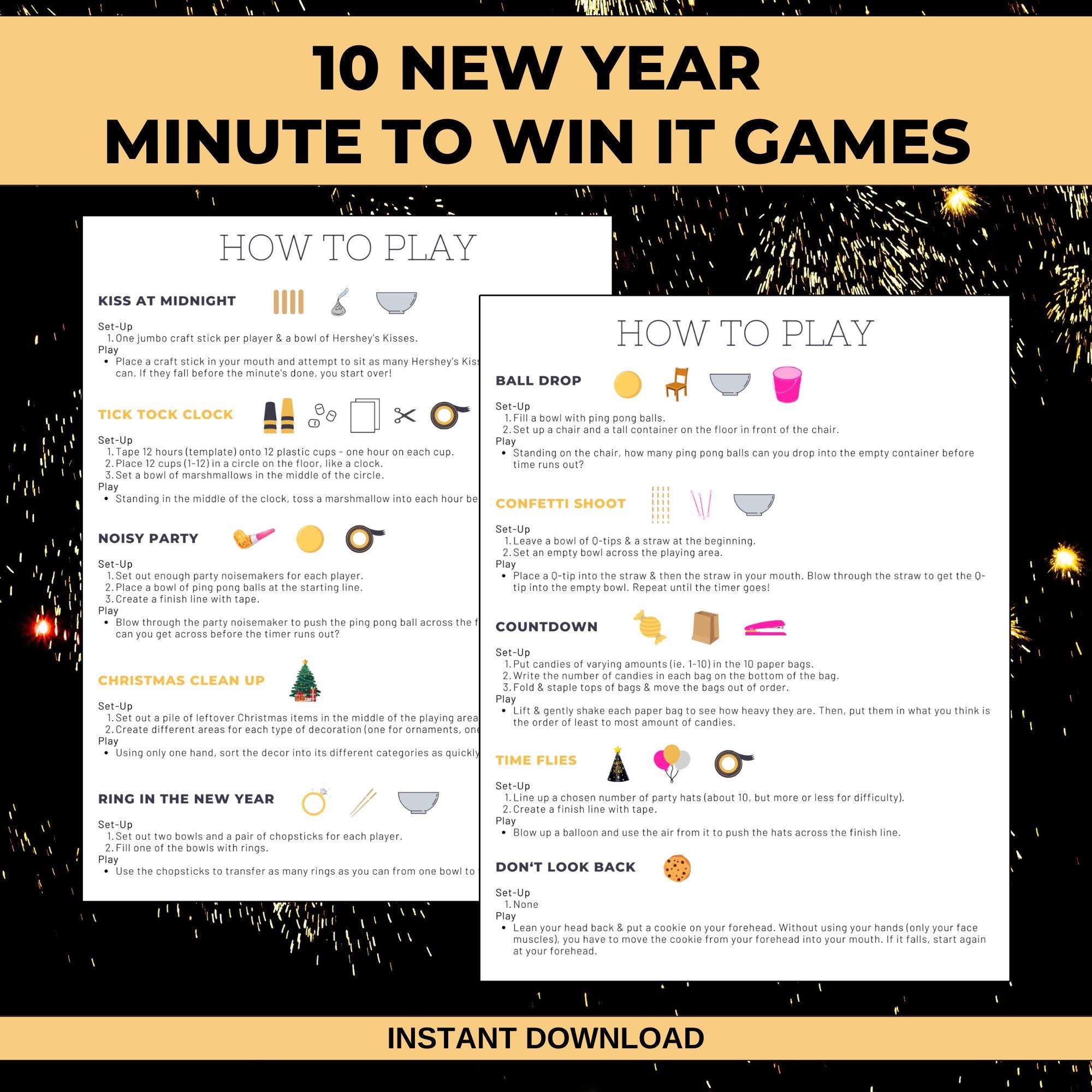 New Years Eve Minute to Win It Printable Game Ideas With Supply List ...