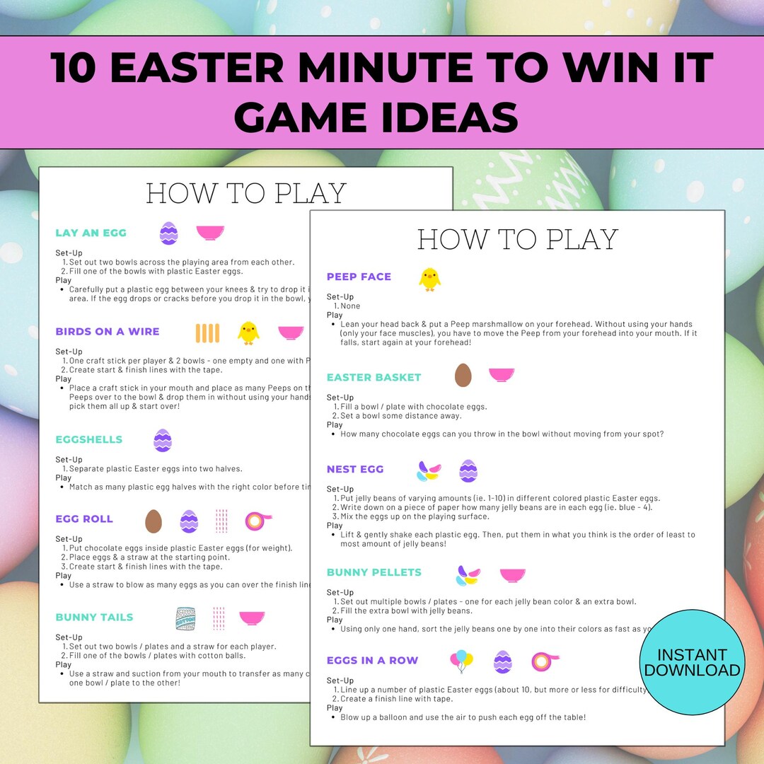 Easter Minute to Win It Printable Game Ideas With Supply List and Score ...