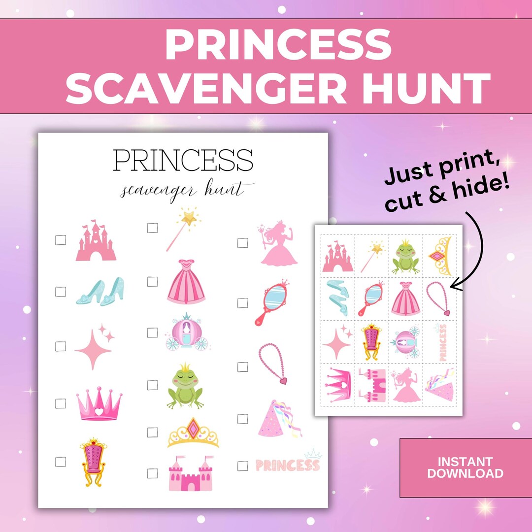 Princess Party Scavenger Hunt With Pictures, Themed Kids Birthday ...