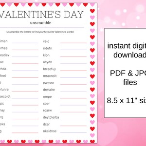 Valentine's Day Word Scramble Printable Game With Answer Key - Etsy