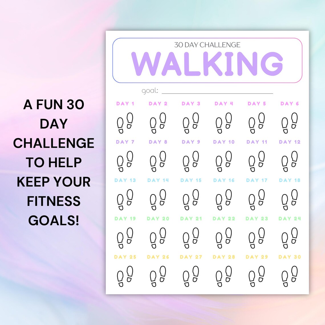 30 Day Walking Challenge Tracker Worksheet, Physical Activity - Etsy