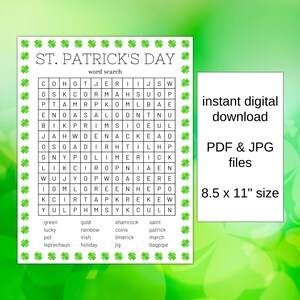 St Patrick's Day Word Search Printable Game With Answer Key - Etsy