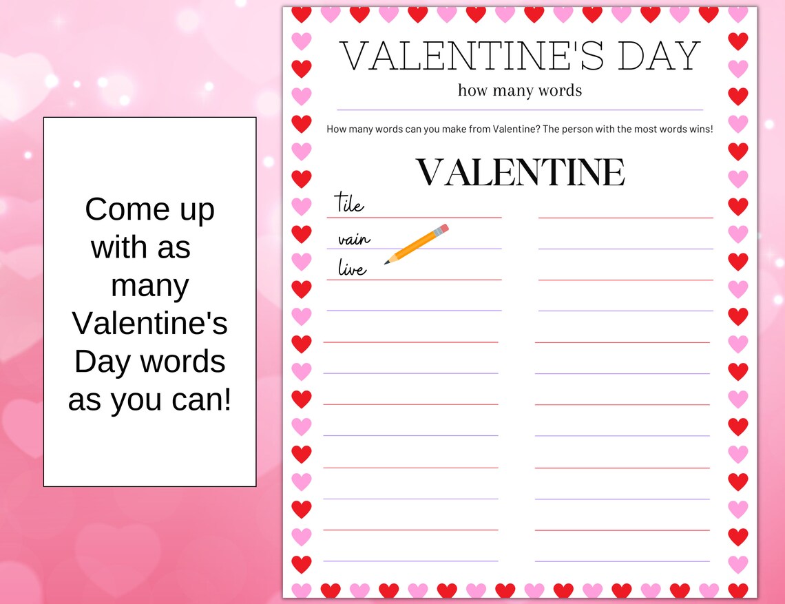 Valentine's Day How Many Words Printable Game - Etsy