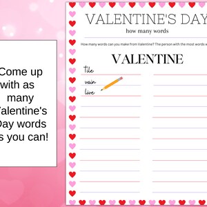 Valentine's Day How Many Words Printable Game - Etsy