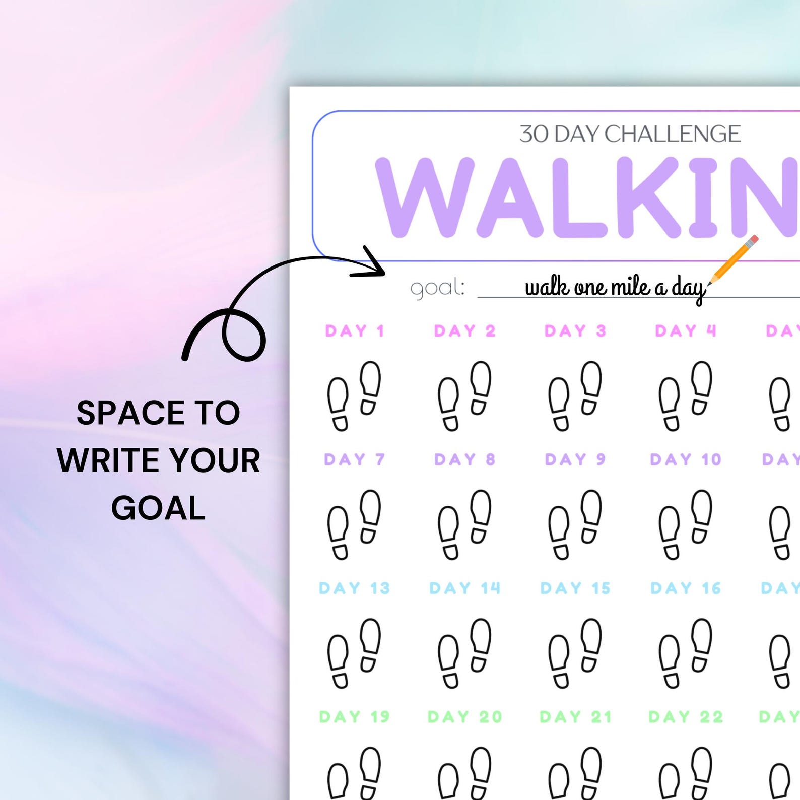 30 Day Walking Challenge Tracker Worksheet, Physical Activity - Etsy