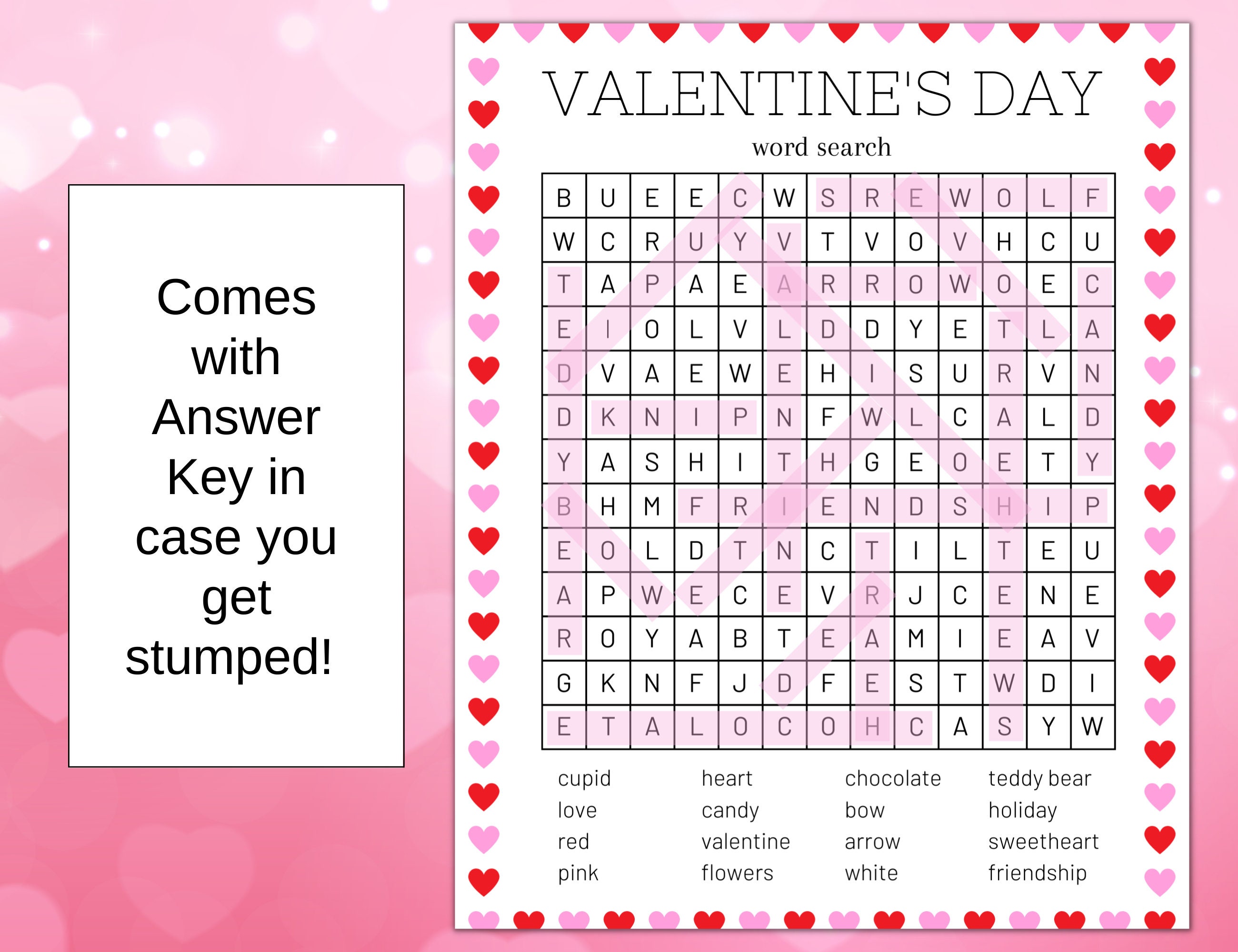 Valentine's Day Word Search Printable Game With Answer Key - Etsy Canada