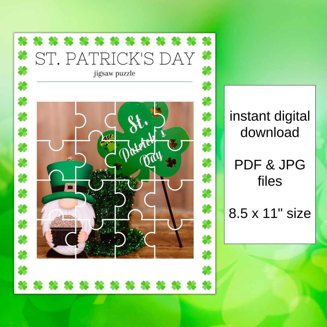 St Patrick's Day Picture Jigsaw Puzzle Printable Game - Etsy