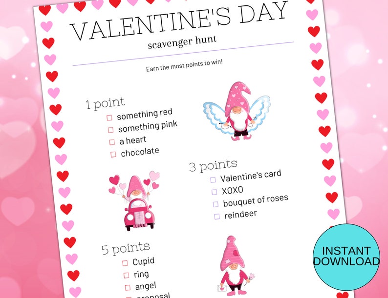 Valentine's Day Scavenger Hunt Printable Game - Etsy