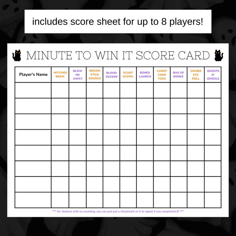 Halloween Minute to Win It Printable Game Ideas With Supply List and ...
