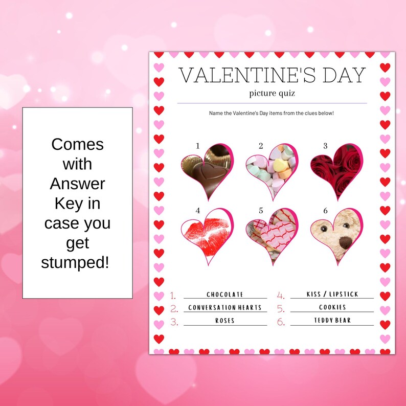 Valentine's Day Picture Quiz Printable Game With Answer Key - Etsy