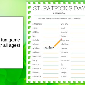 St Patrick's Day Word Scramble Game Printable With Answer Key - Etsy