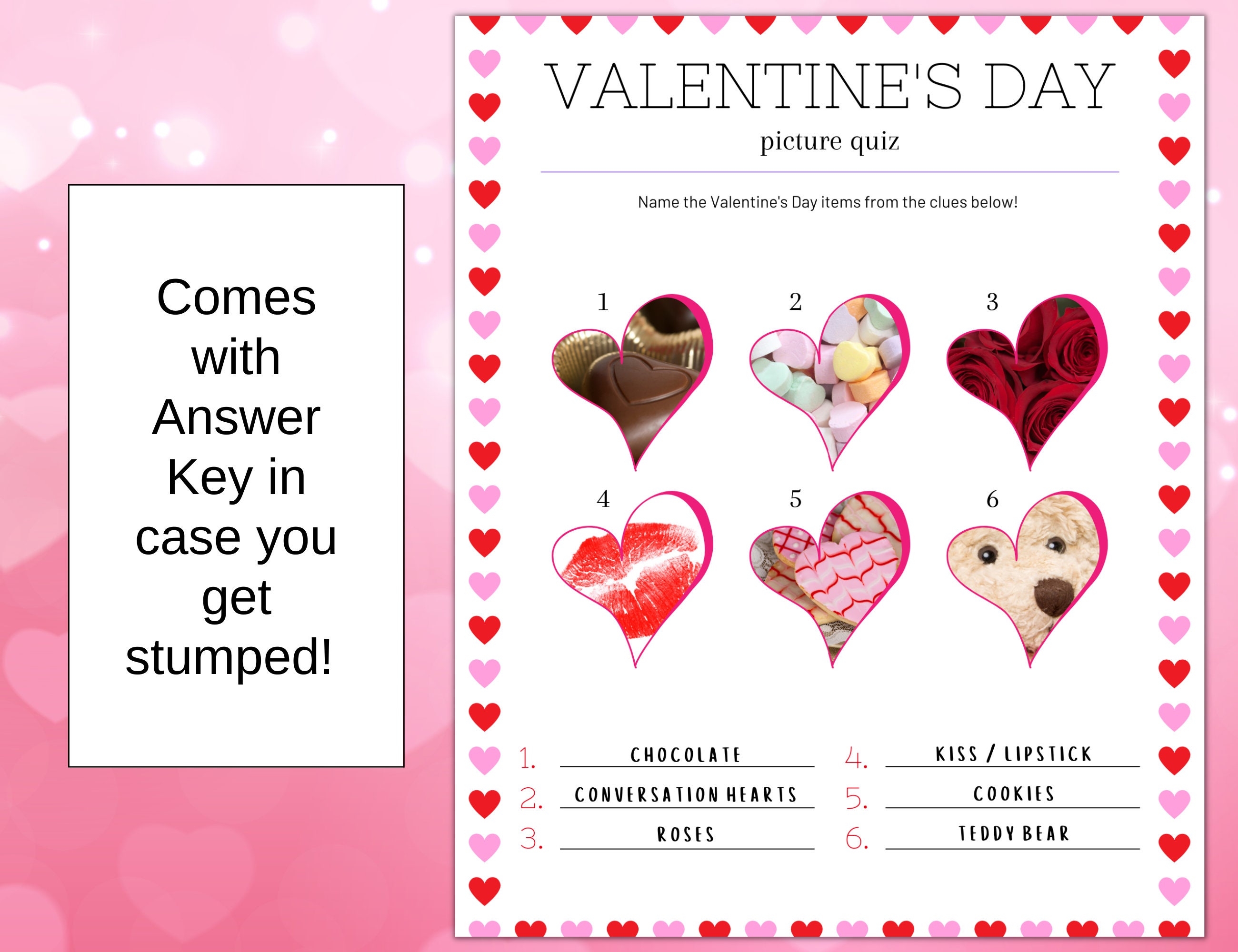 Valentine's Day Picture Quiz Printable Game With Answer Key - Etsy