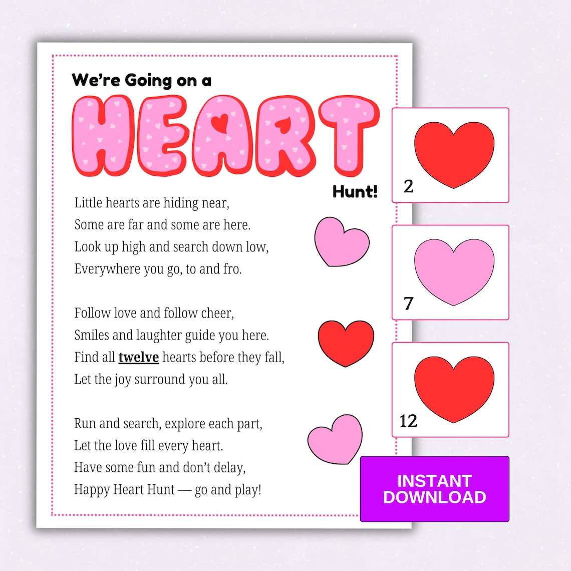 Kids Valentine’s Day Scavenger Hunt | Heart Hunt Printable Game | Class ...