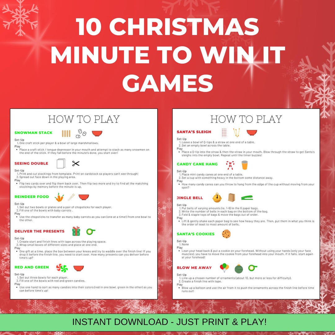 Christmas Minute to Win It Printable Game Ideas, Holiday Office Party ...
