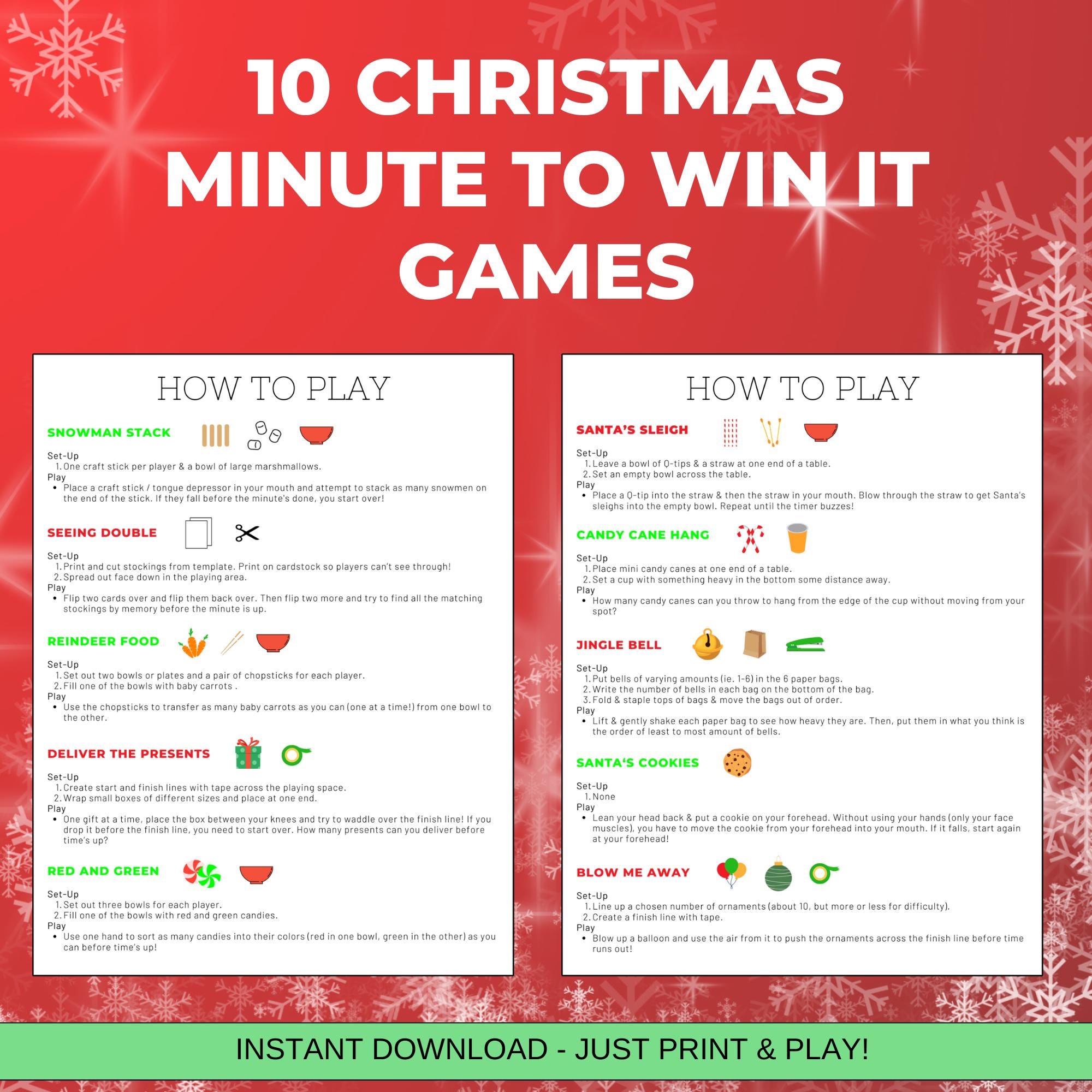 Christmas Minute to Win It Printable Game Ideas With Supply List and ...