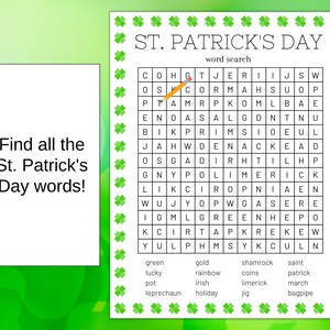 St Patrick's Day Word Search Printable Game With Answer Key - Etsy