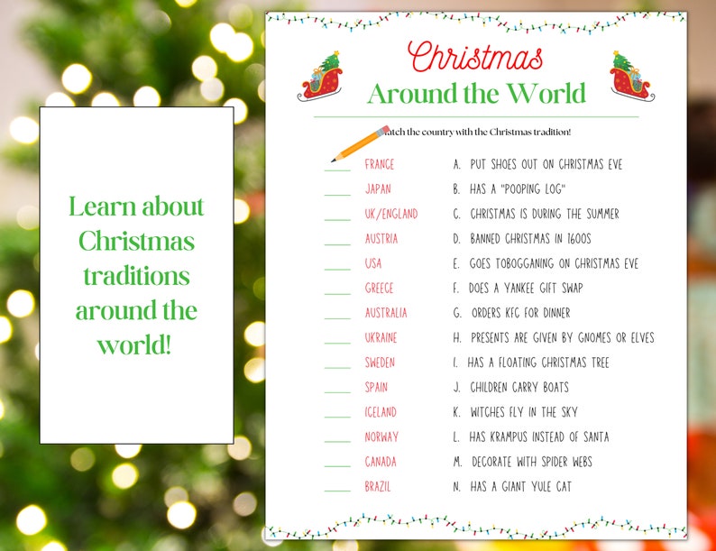 Christmas World Traditions Printable Game - Etsy