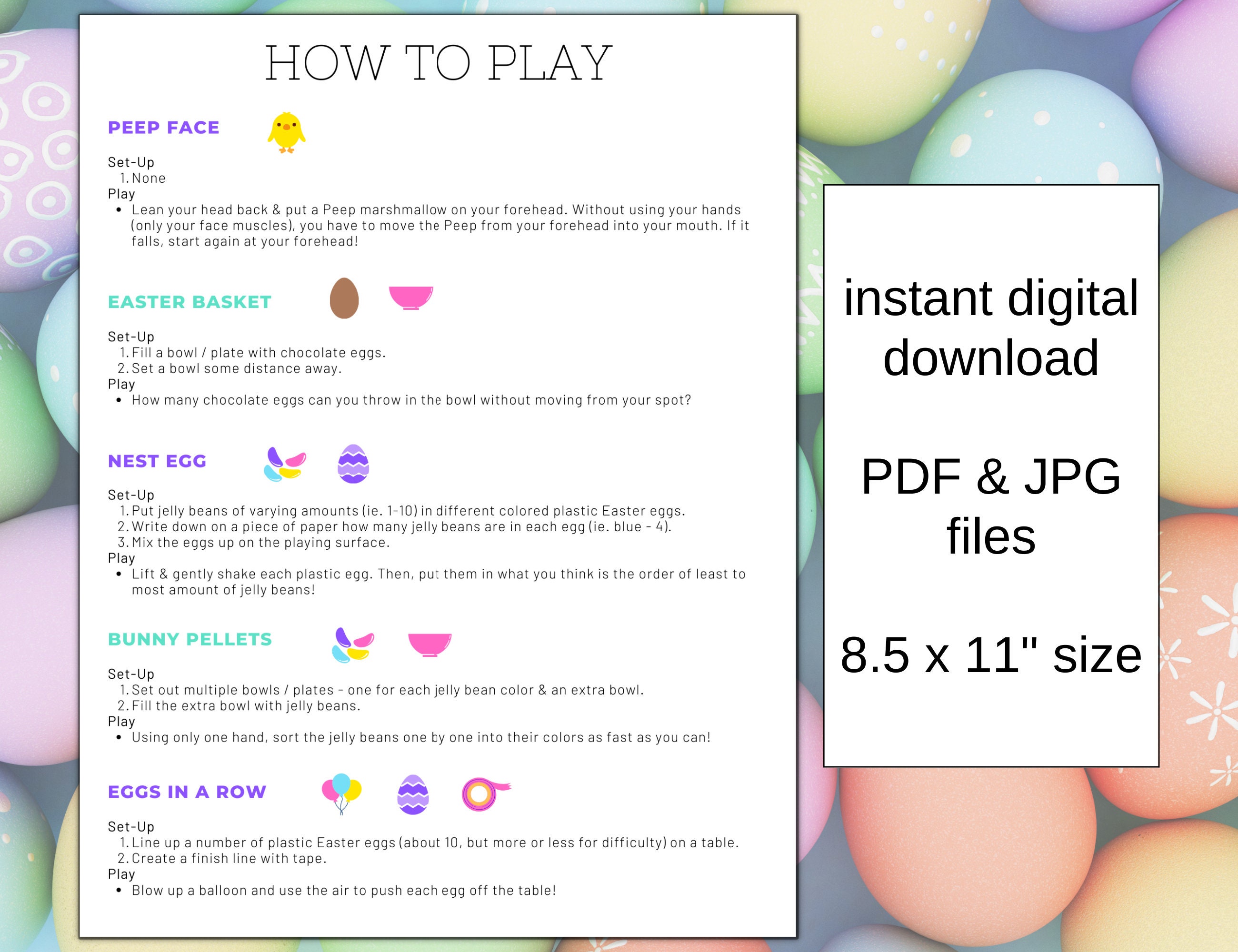 Easter Minute to Win It Printable Game Ideas With Supply List and Score ...