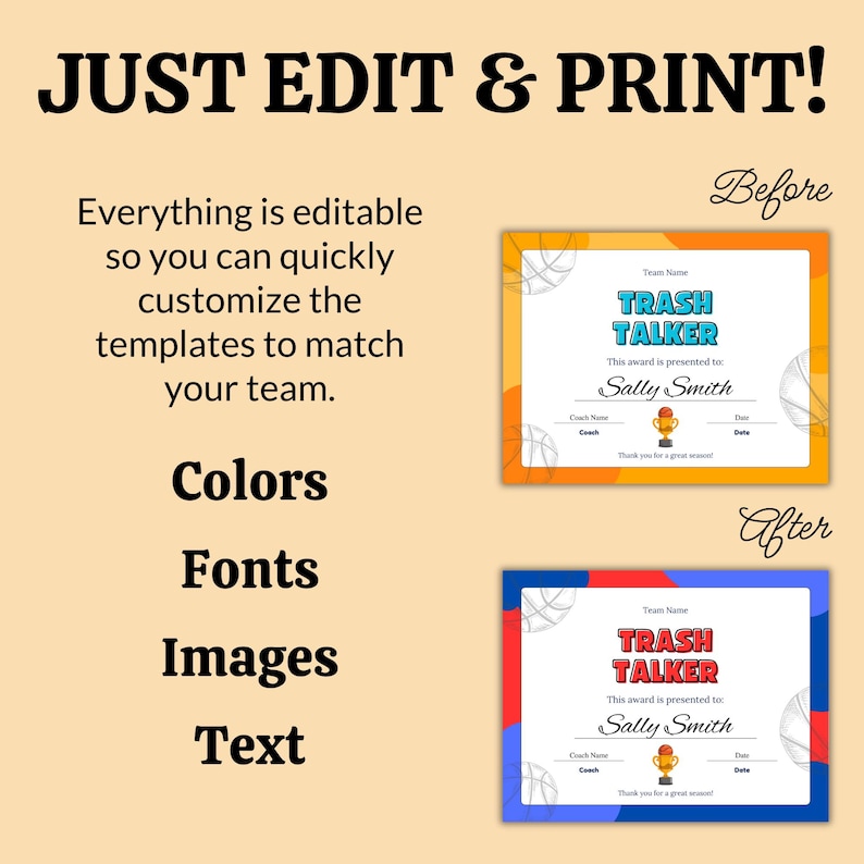 Editable Basketball Certificates, End of Year Awards, Team Awards ...