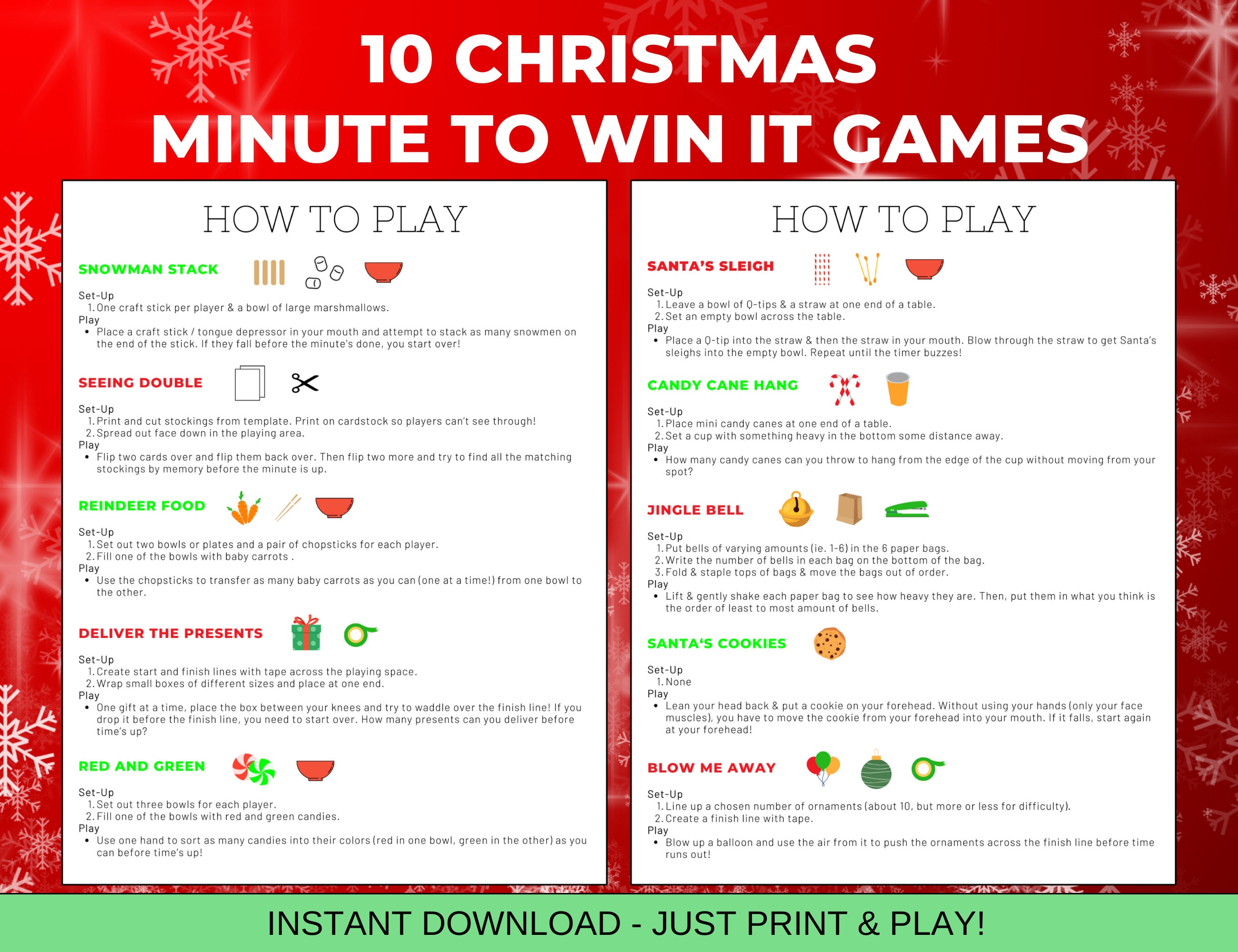 Christmas Minute to Win It Printable Game Ideas With Supply List and ...