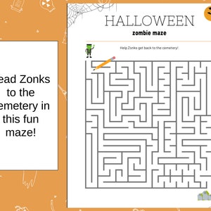 Halloween Zombie Maze Printable Game With Answer Key - Etsy