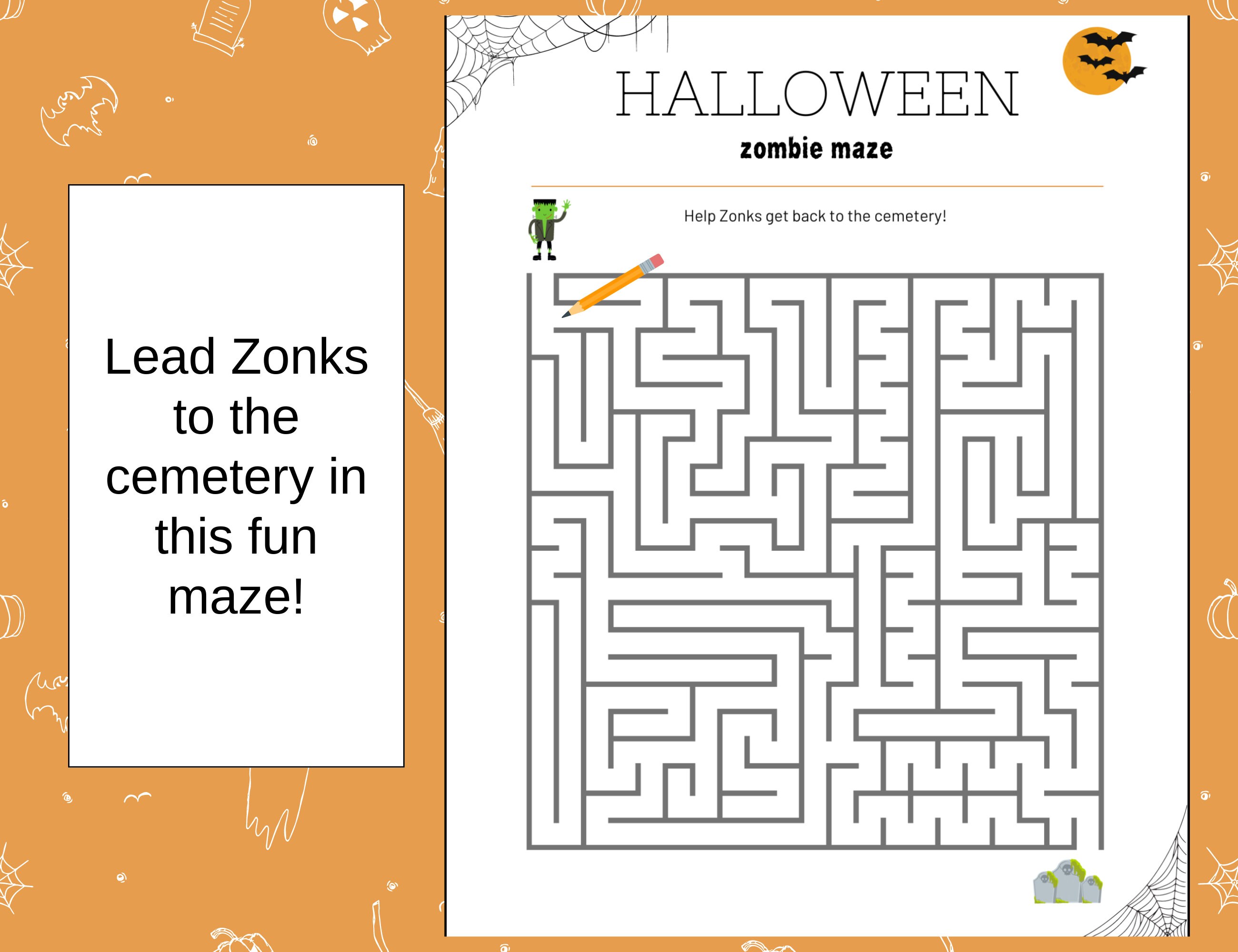 Halloween Zombie Maze Printable Game With Answer Key - Etsy