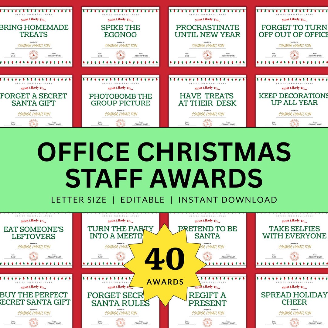 Editable Christmas Employee Awards Printables, Office Work Party Team ...