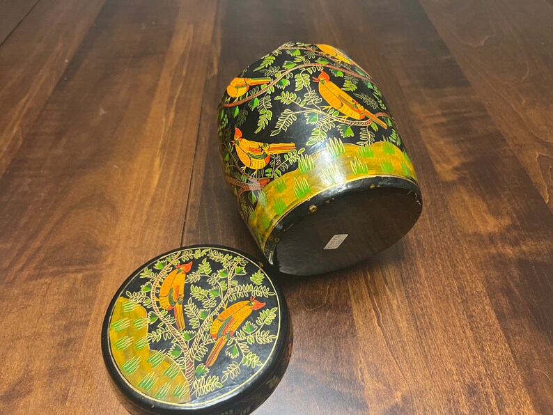 Vintage Kashmir Paper Mache Tobacco/ Trinket Jar Lacquer Handpainted ...