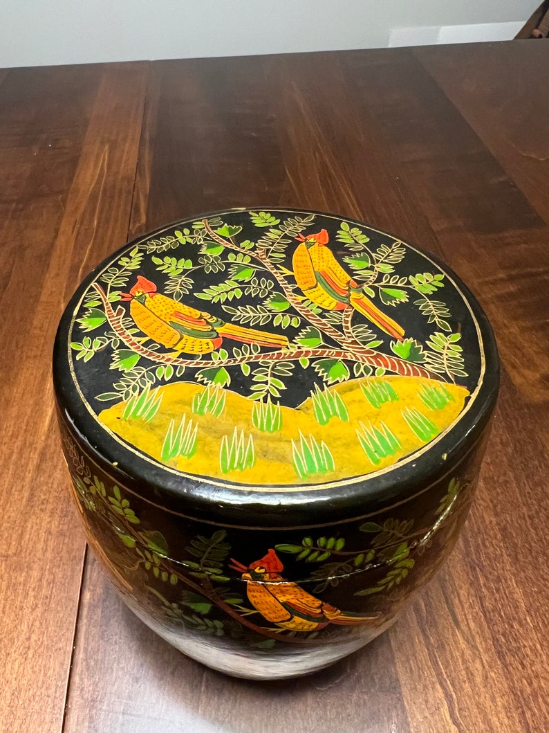 Vintage Kashmir Paper Mache Tobacco/ Trinket Jar Lacquer Handpainted ...