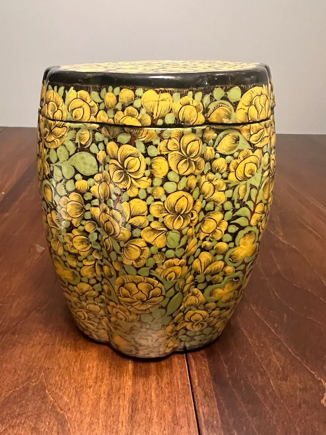Vintage Kashmir Paper Mache Tobacco/ Trinket Jar Lacquer Handpainted ...