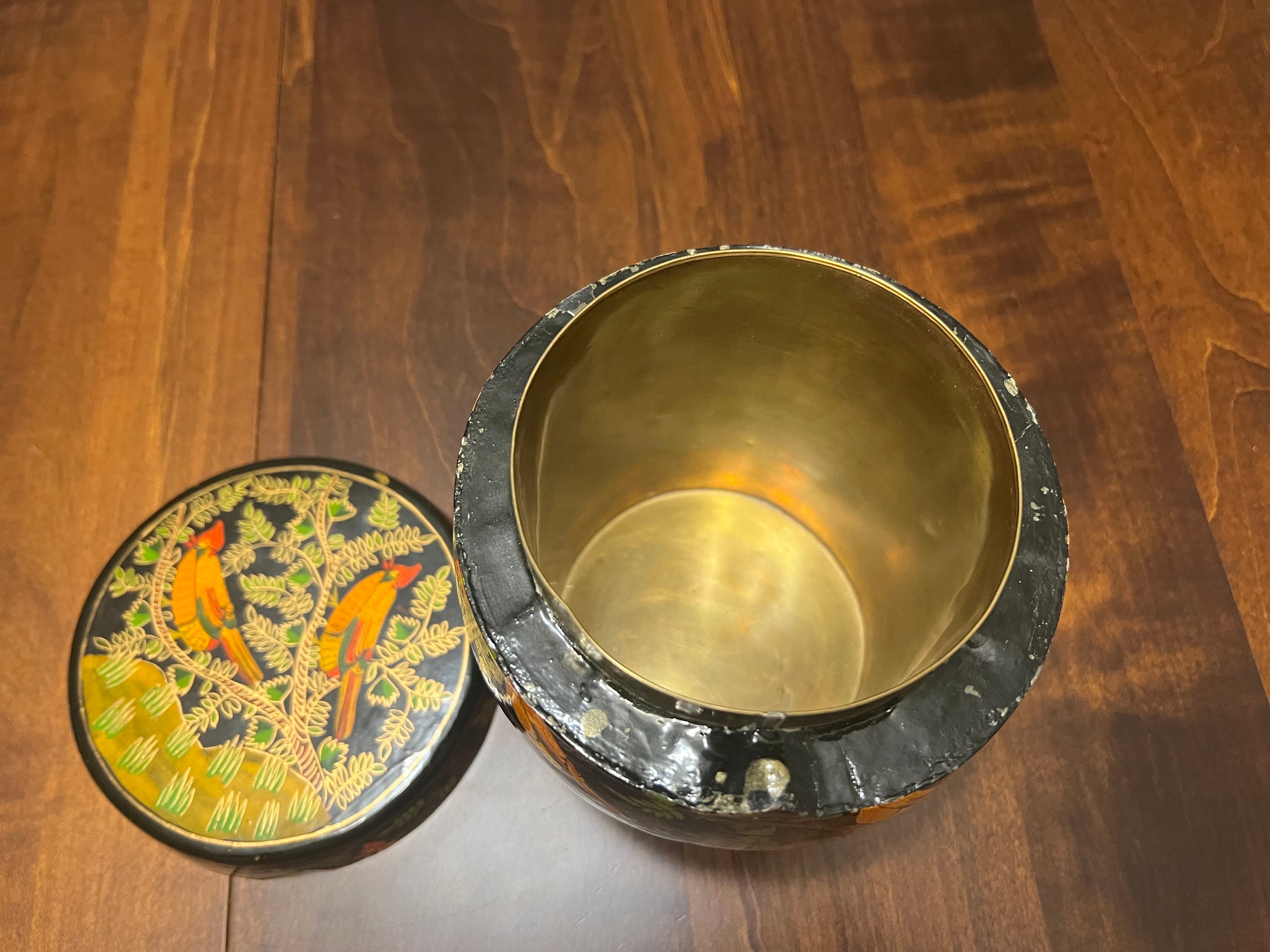 Vintage Kashmir Paper Mache Tobacco/ Trinket Jar Lacquer Handpainted ...