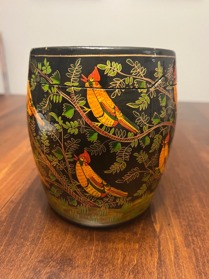 Vintage Kashmir Paper Mache Tobacco/ Trinket Jar Lacquer Handpainted ...