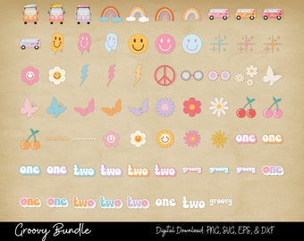 Groovy Pastel Rainbow Clipart Retro Clipart Digital Images - Etsy