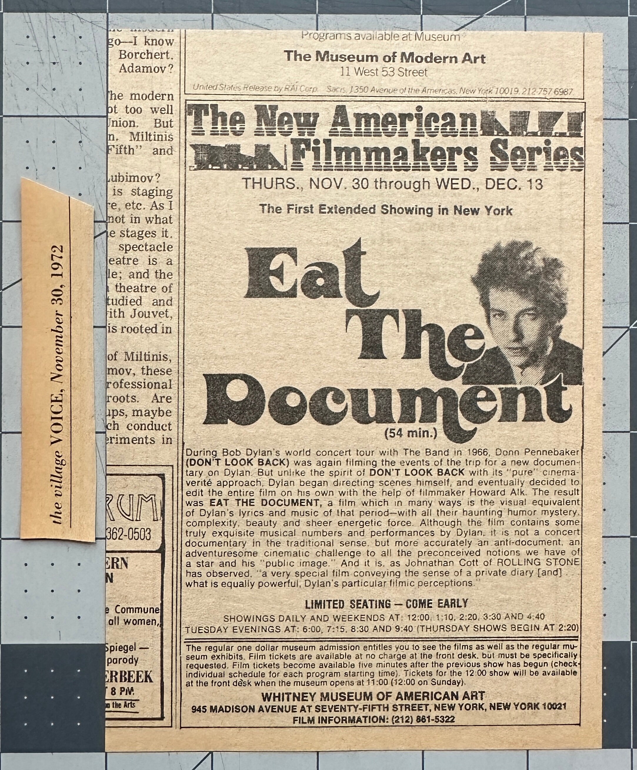 Bob Dylan “eat the Document” - Original Film Ad - November 1972 ...