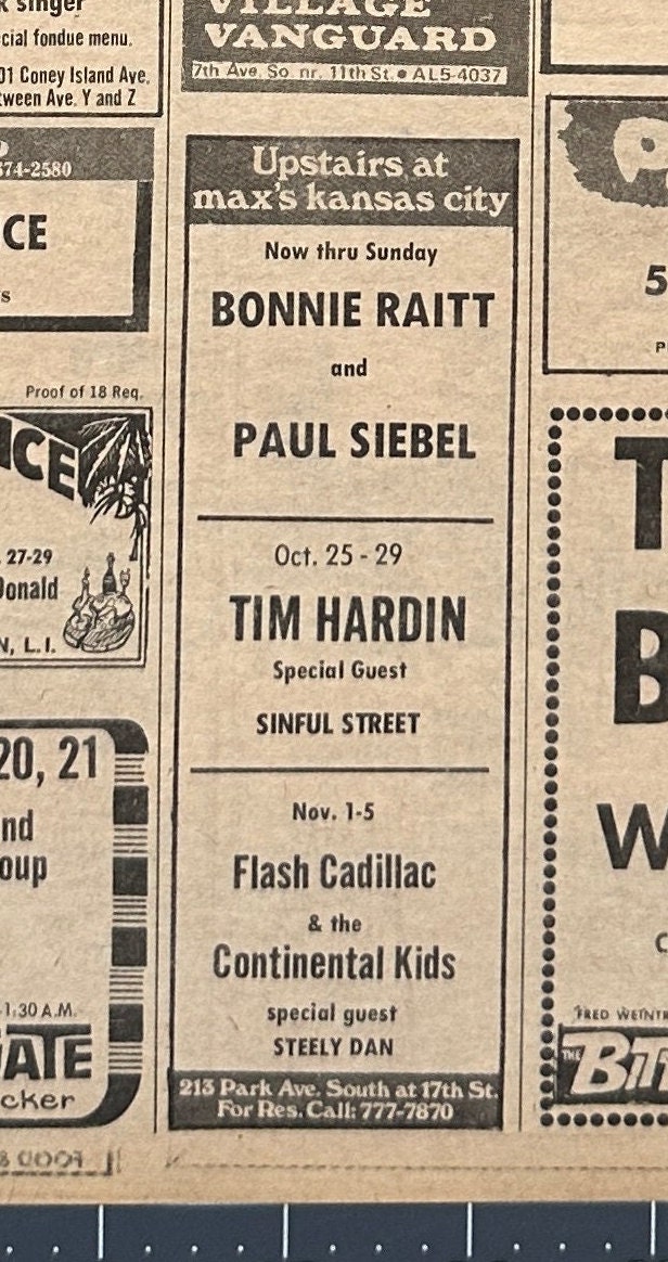 Original Vintage Concert Ads: Tim Buckley, Steely Dan, Bonnie Raitt ...