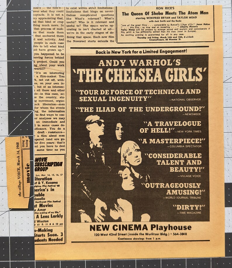 Andy Warhol’s ‘chelsea Girls’ - Original Ad March 1968 - Ready for ...