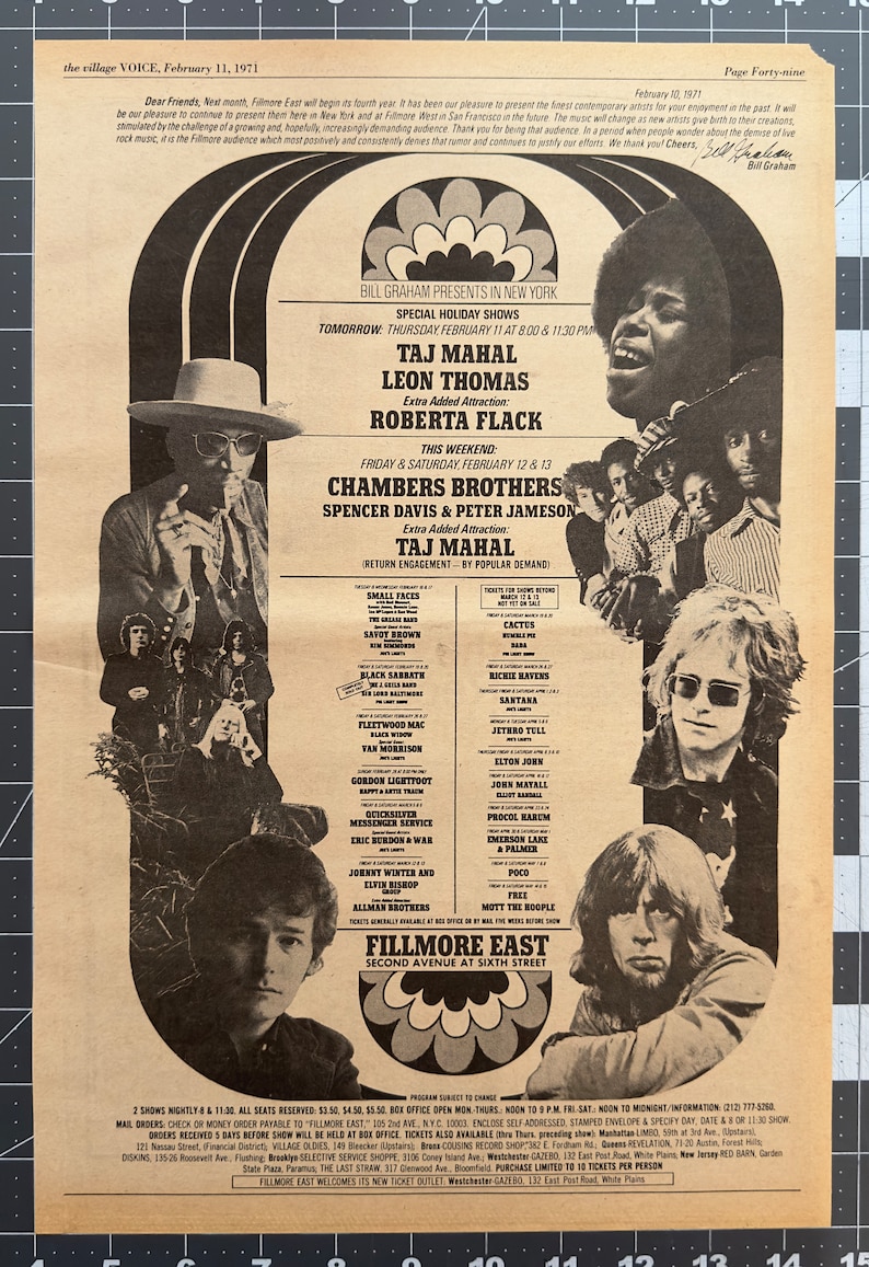 Fillmore East (new York City) Original Concert Ad - February 1971 ...