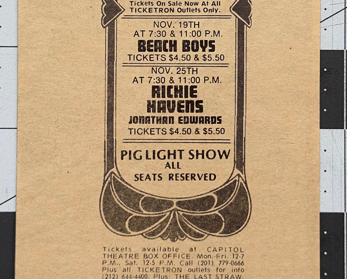 Kinks, Beach Boys Original Concert Ad 1972 November Capitol Theatre ...