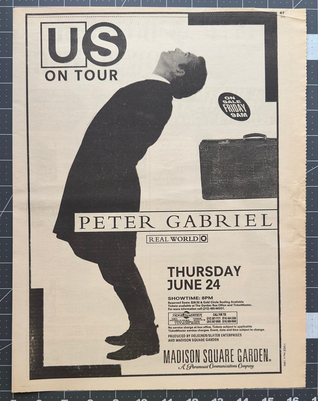 Peter Gabriel Original Concert Ad - June 24 1993 - MSG - US Tour - Full ...