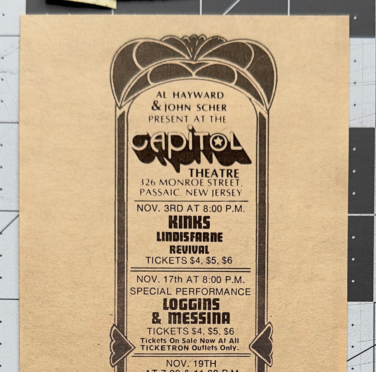 Kinks, Beach Boys Original Concert Ad 1972 November Capitol Theatre ...