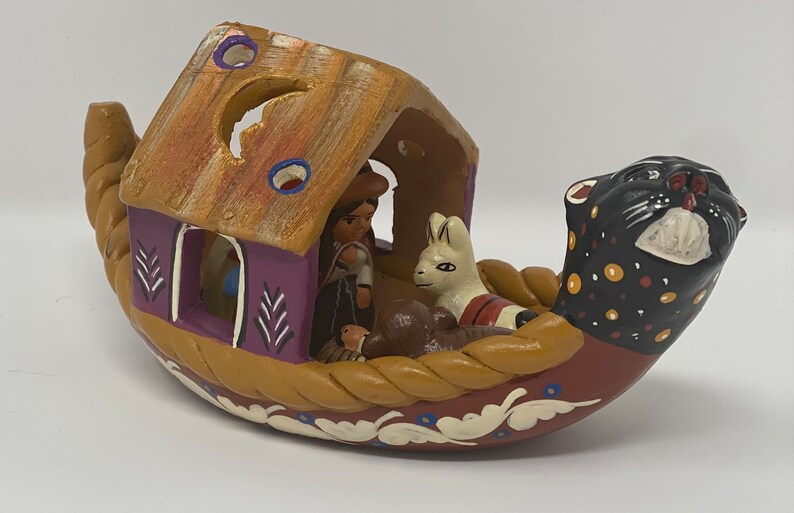 Peruvian Clay Nativity Canoe Mary Joseph & Baby Jesus - Etsy