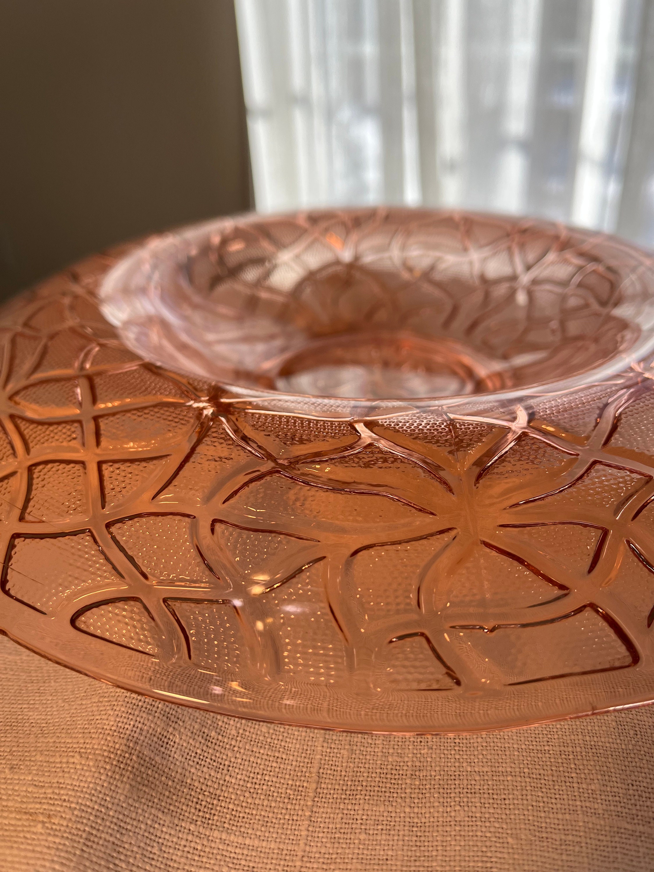 Pink Depression Glass Rolled Edge Console Bowl and One Candle Stick ...