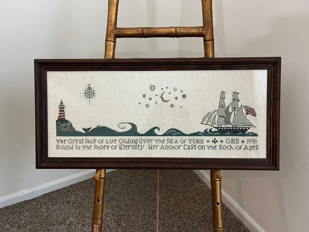 Ocean Ship Theme Cross Stitch Wall Decor Framed - Etsy