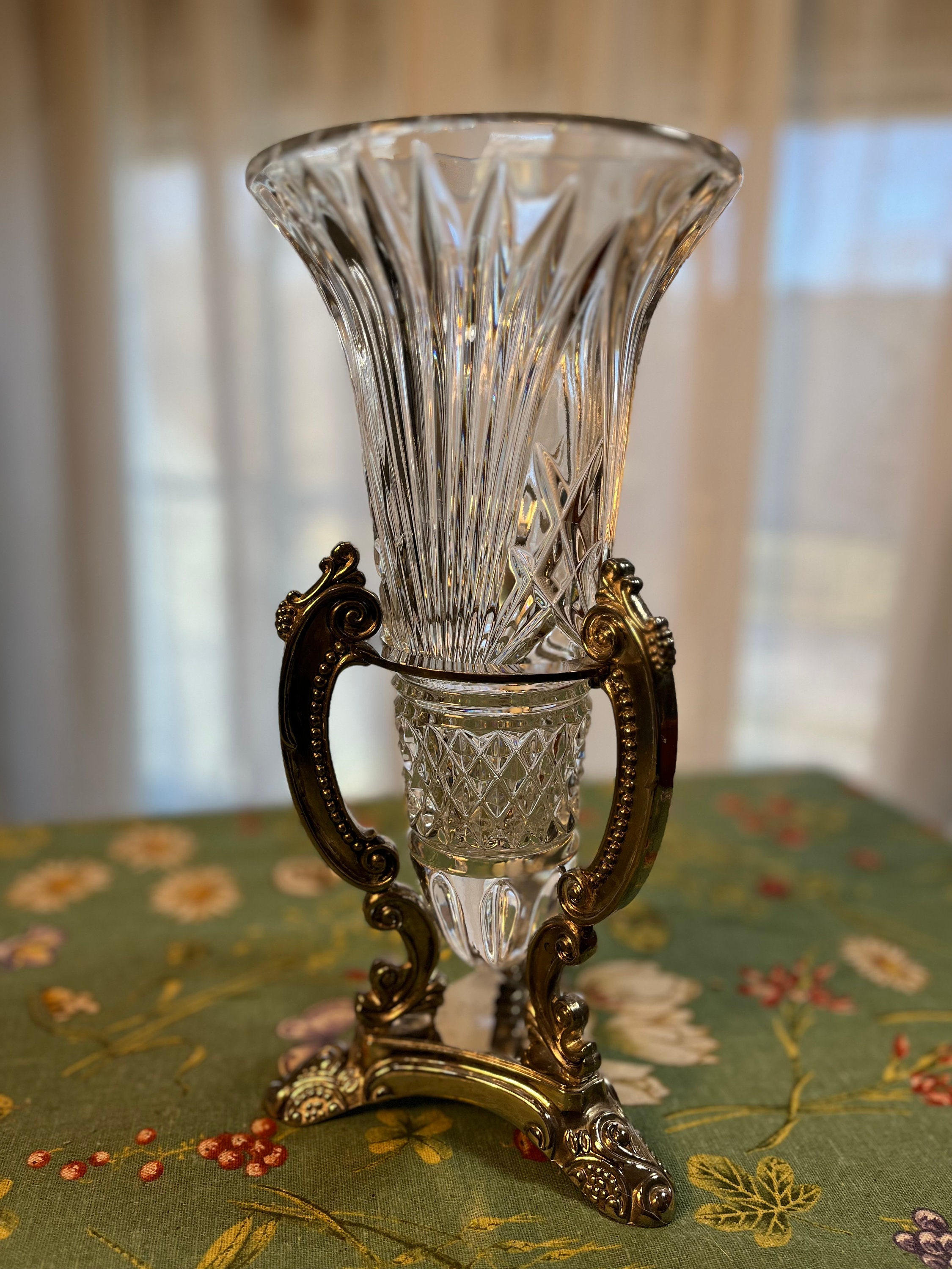 Vintage Godinger Crystal Vase With Silver-plate Three Legged Holder - Etsy