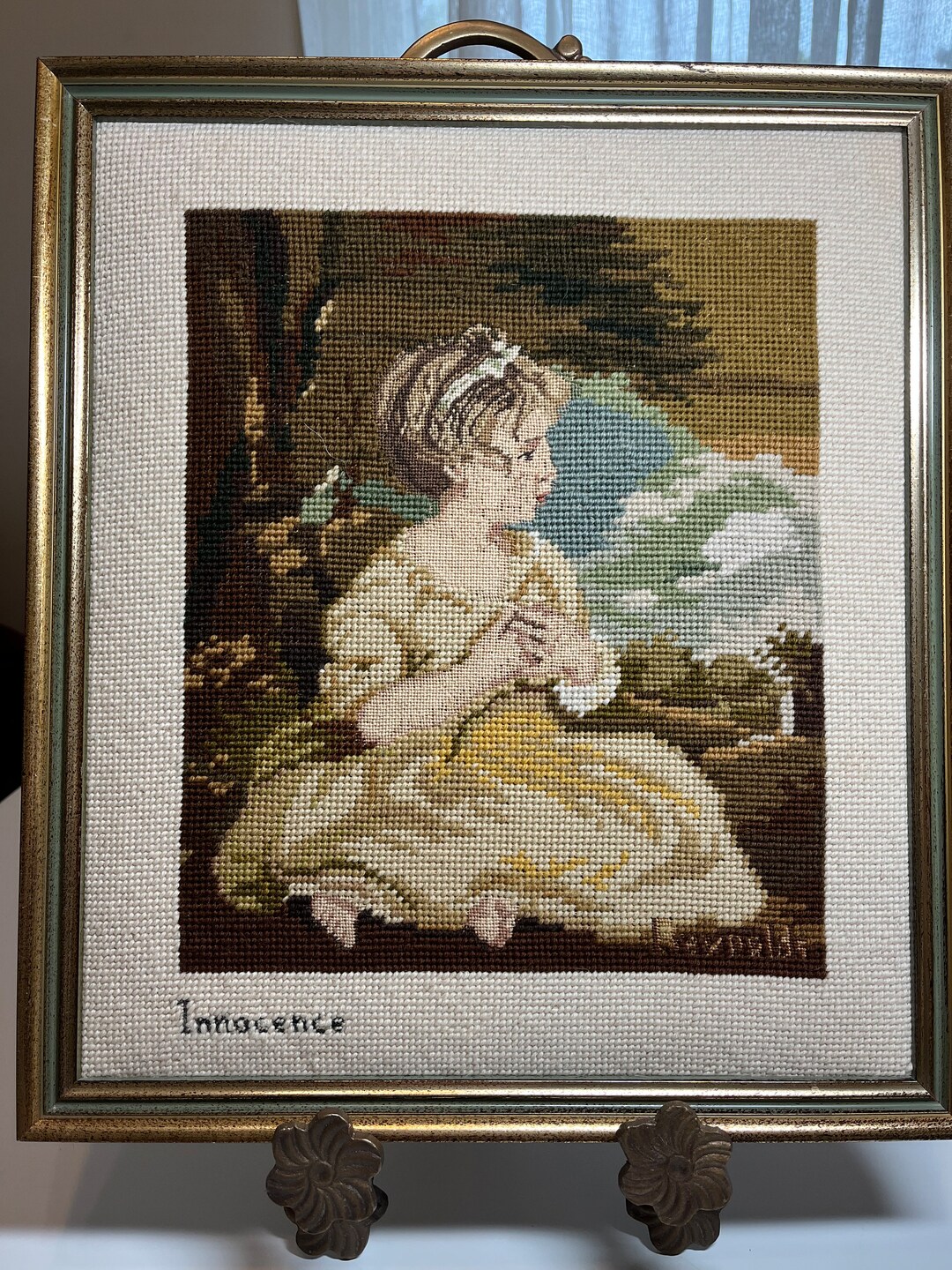 Vintage Needlepoint Young Girl Seated - Etsy