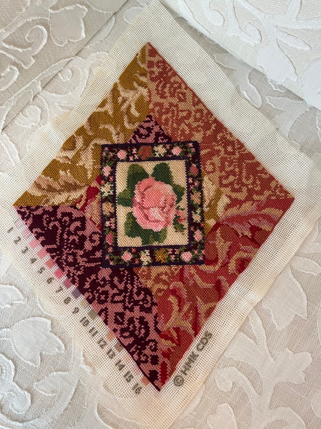Finished Rose and Scroll Design Needlepoint Unframed - Etsy