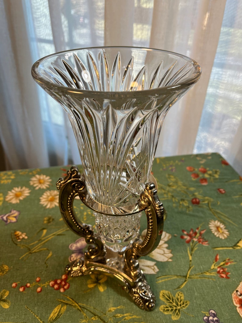 Vintage Godinger Crystal Vase With Silver-plate Three Legged Holder - Etsy